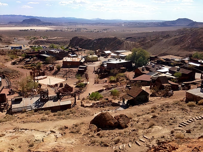 From up here, Calico looks like a movie set dropped into the desert. It's the closest you'll get to time travel without a DeLorean!