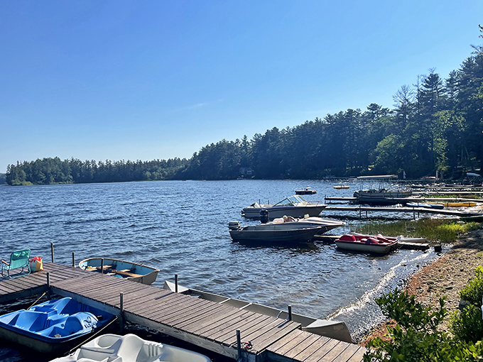 Ahoy, relaxation seekers! This wooden dock is your gateway to aquatic adventures or simply a front-row seat to Maine's natural splendor.