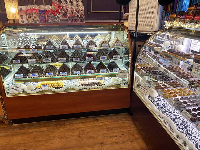 Fudge fantasies come true! This display case is a chocoholic's dream, with more flavors than you can shake a candy thermometer at.