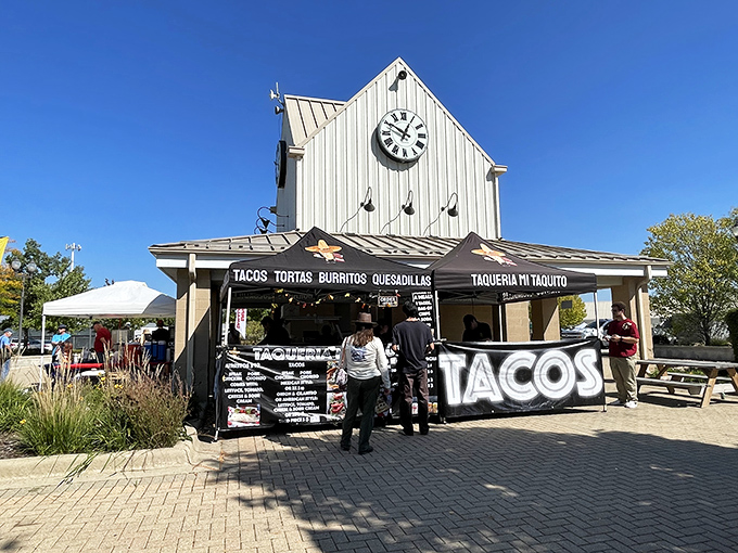Tacos and timepieces? Only at the flea market! This charming food stand proves that hunger and punctuality can go hand in hand. Talk about multitasking!