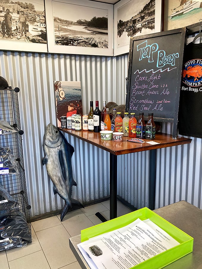 Step inside and travel back in time! The interior's nautical nostalgia and corrugated metal walls set the stage for a truly authentic fish shack experience.