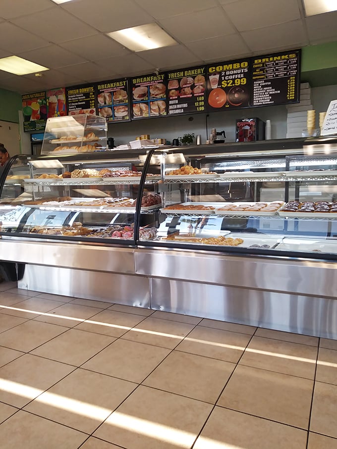 Donut nirvana awaits! The display case at Dulce Donuts is a treasure trove of glazed delights that would make Homer Simpson weep with joy.