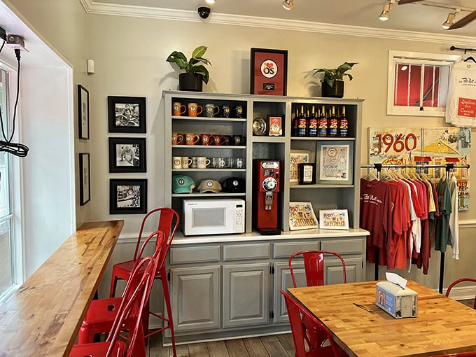 Step inside and feast your eyes! This isn't just a donut shop; it's a time machine to simpler, sweeter days.