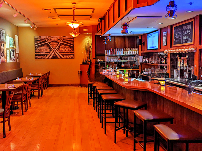 Step into a world where vintage charm meets modern gastronomy. This warm, inviting interior is like a first-class ticket to Flavortown.