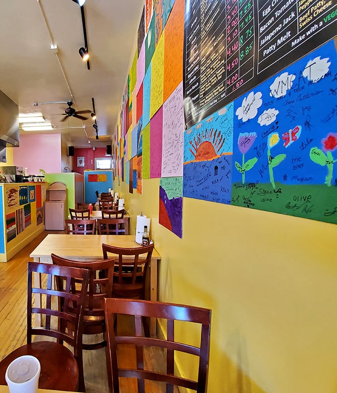 A kaleidoscope of colors and flavors! Step inside One Stop Coney for a feast that's as vibrant as its walls.