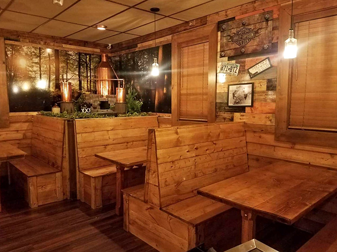 Rustic charm meets cozy comfort. It's like dining in a cabin, if that cabin specialized in mouthwatering barbecue.