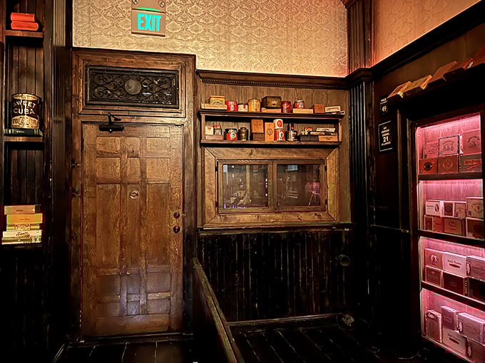 Shhh... it's a secret! This hidden door leads to The Library, where cocktails and literature mingle like Hemingway at happy hour.