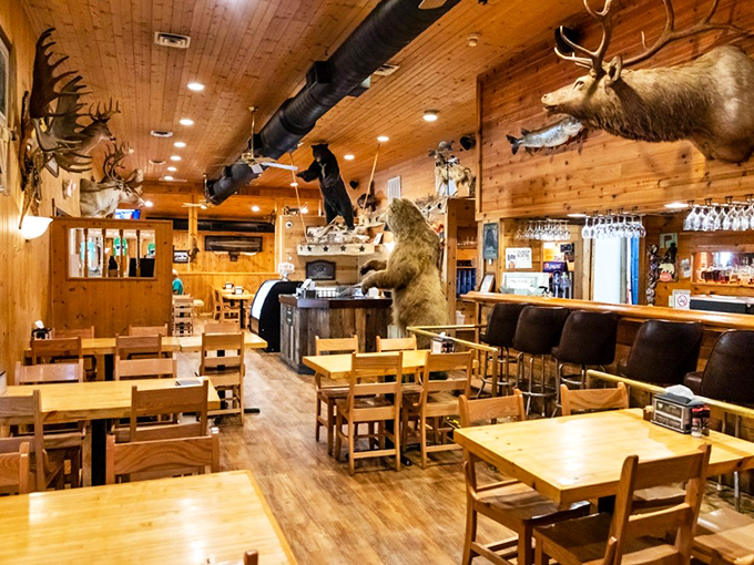 Step inside and you're transported to a hunter's lodge meets gourmet kitchen. Taxidermy with a side of tantalizing aromas? Yes, please!