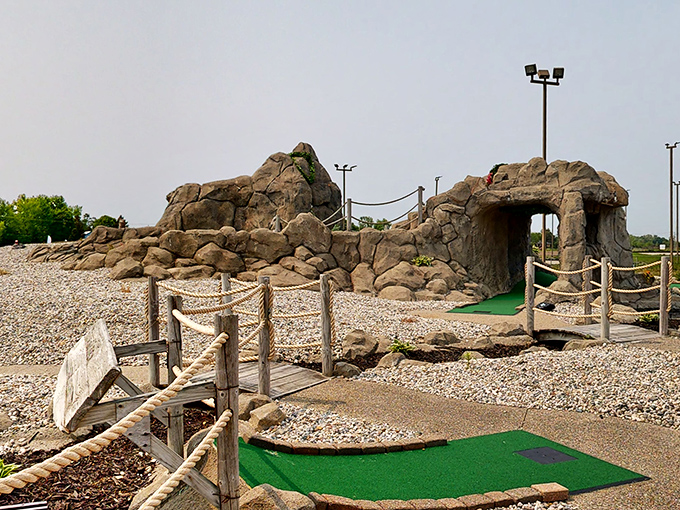 Who knew golfing could be this adventurous? Navigate through rocky terrain and cave-like structures. It's like Indiana Jones decided to retire and open a mini-golf course. Fedora optional, sense of wonder required!