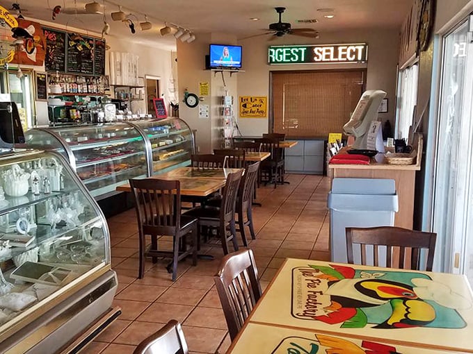 Step inside and prepare for sensory overload. This cozy interior is where pie dreams come true, folks!