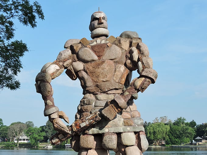 "Up close and personal with a geological giant. This rocky fellow looks like he's been hitting the gym... or maybe just the quarry."