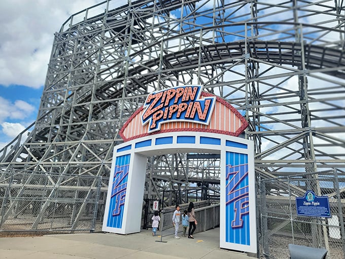 Step right up to the gateway of excitement! This entrance is like a portal to your childhood dreams, only with more screaming.