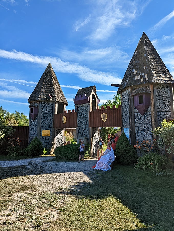 "Halt! Who goes there?" Just kidding, everyone's welcome at this whimsical gateway to medieval merriment.