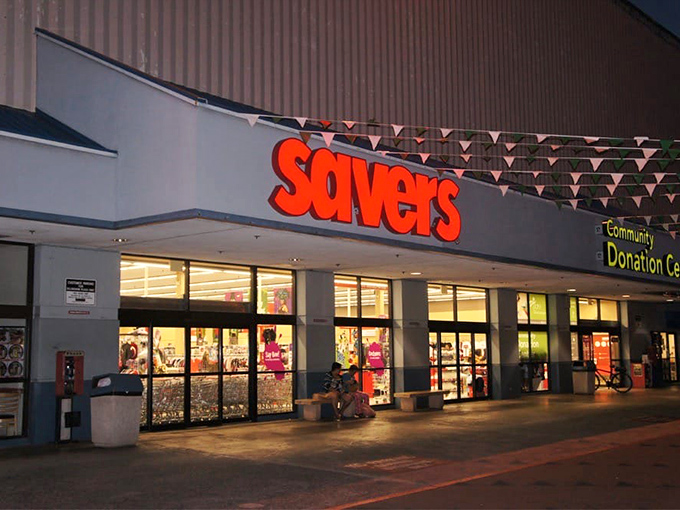 Behold the mothership of thrift! Savers' imposing facade stands ready to welcome bargain hunters and eco-conscious shoppers alike. It's the Taj Mahal of secondhand finds.