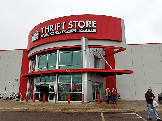 Step right up to the thrift store extravaganza! This entrance is like the pearly gates for penny-pinchers and fashion adventurers alike.