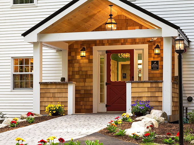 Knock knock! Who's there? Your next favorite getaway. This entrance is like a warm Maine hug, minus the lobster claws.