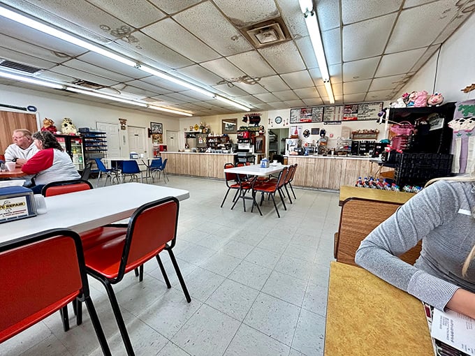 Step into a time capsule of comfort! The diner's interior is a charming mishmash of classic Americana and pig-themed whimsy. It's where Norman Rockwell meets "Babe."