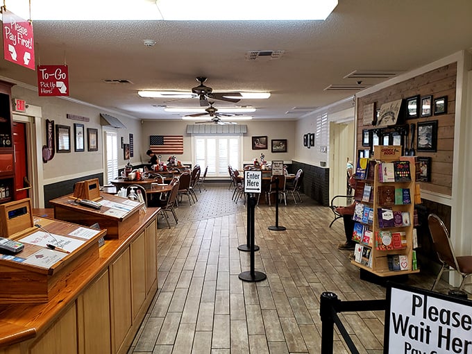 Step into a time machine of comfort food. Buckner's interior is where Norman Rockwell meets Paula Deen, with a dash of patriotic flair.