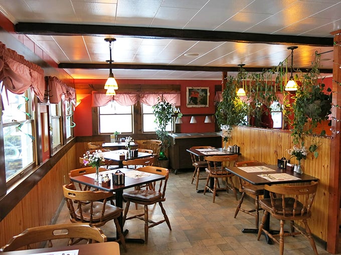 Step into a time capsule of comfort. This cozy interior whispers tales of countless satisfying meals and friendly conversations.