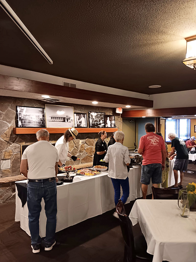 Step inside and travel back in time. This buffet spread is like a greatest hits album of comfort food classics.