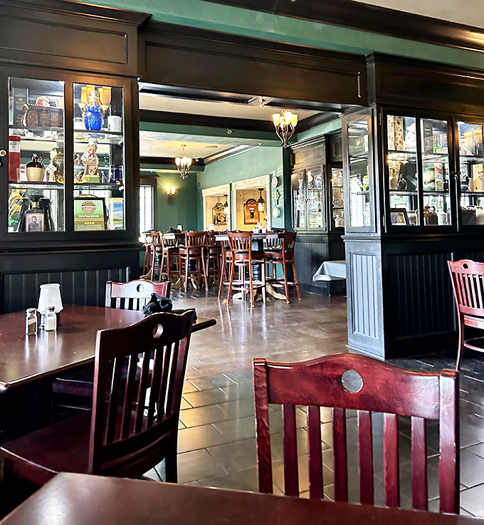 Step inside and feel the warmth wash over you. Dark wood, emerald walls, and Irish memorabilia create an atmosphere cozier than your favorite wool sweater.