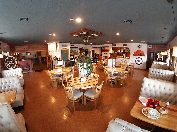 Step inside and you're transported to a cozy cowboy's living room. It's like John Wayne's den, but with better lighting.