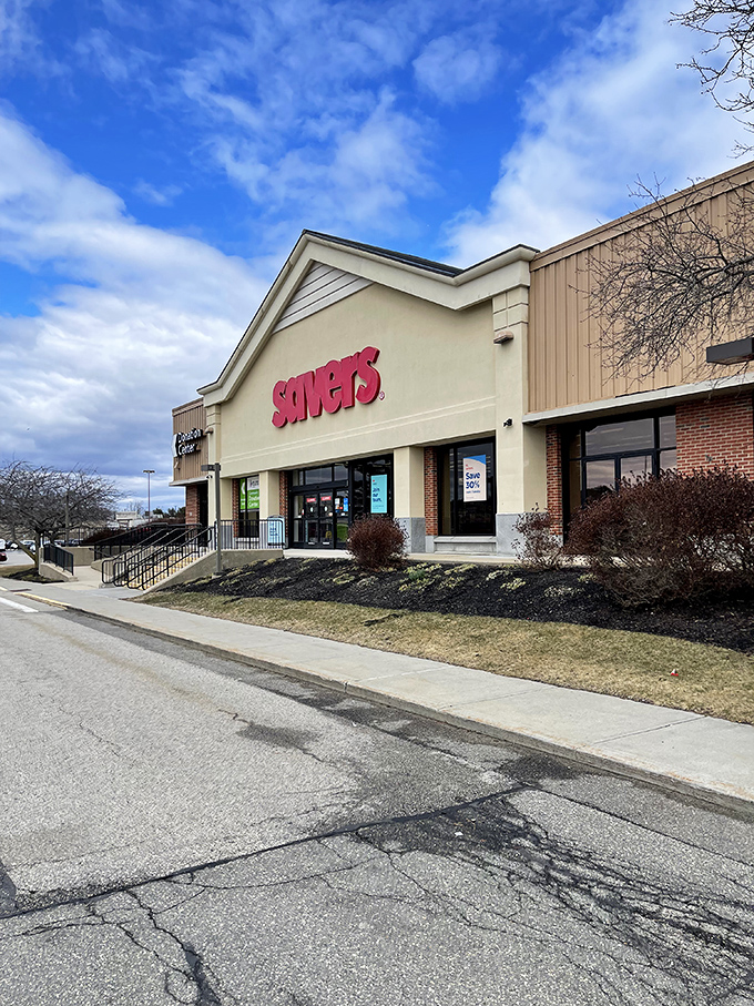 Blue skies and big savings! Savers' inviting facade promises a shopping adventure that's easier on your wallet than a dollar menu.
