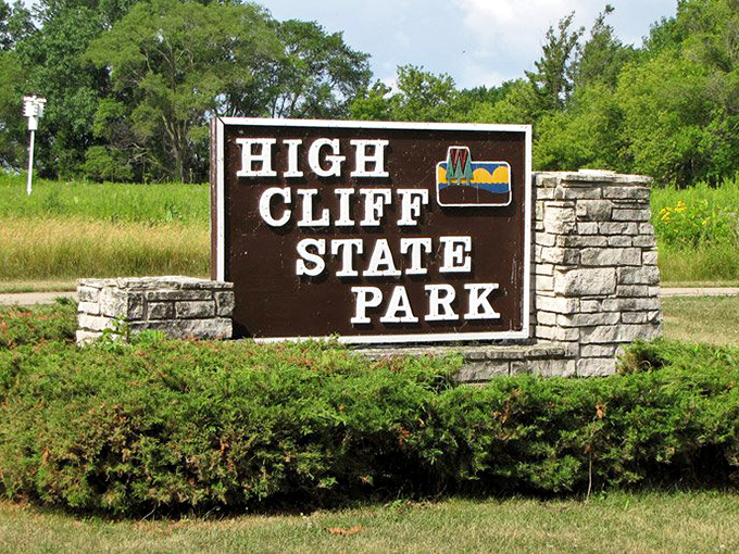 Welcome to High Cliff State Park, where adventure meets serenity. This sign marks the gateway to Wisconsin's own slice of paradise.