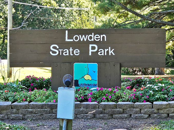 Welcome to Lowden State Park, where the sign is as warm as the hospitality. Just don't expect the flowers to high-five you on your way in!