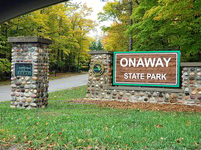 Welcome to Onaway, where even the entrance sign looks like it was crafted by Mother Nature's own interior designer.
