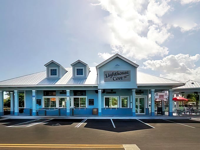 Welcome to coastal charm central! This cheery blue facade is like a warm hug from your favorite beach town.