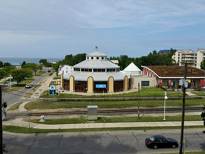 Behold, the Silver Beach Carousel! This whimsical wonder is like a merry-go-round that got a PhD in fun and decided to show off.