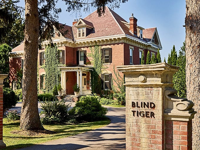 "Blind Tiger" sounds mysterious, but this entrance is anything but shy. It's like the mansion is saying, "Come on in, the cocktails are fine!"