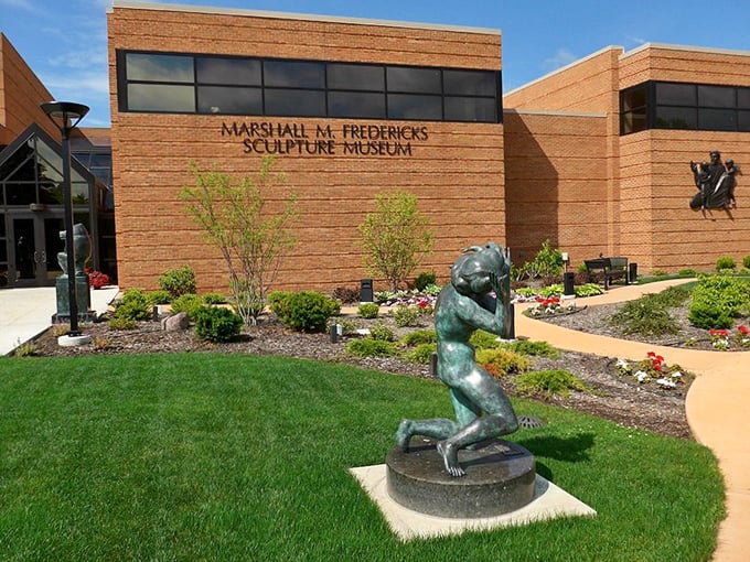 Welcome to sculpture paradise! This brick fortress houses more creativity than a kindergarten class hopped up on finger paints. Prepare for mind-bending artistry.