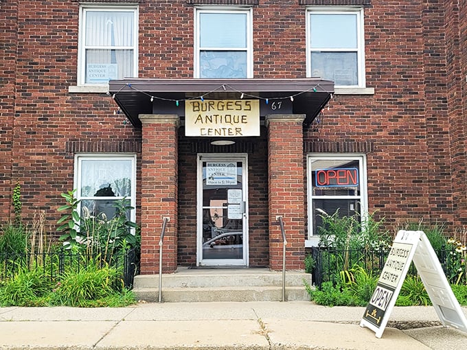 "Open sesame!" The unassuming entrance to Burgess Antique Center beckons like a portal to the past. Who knows what treasures await beyond those doors?