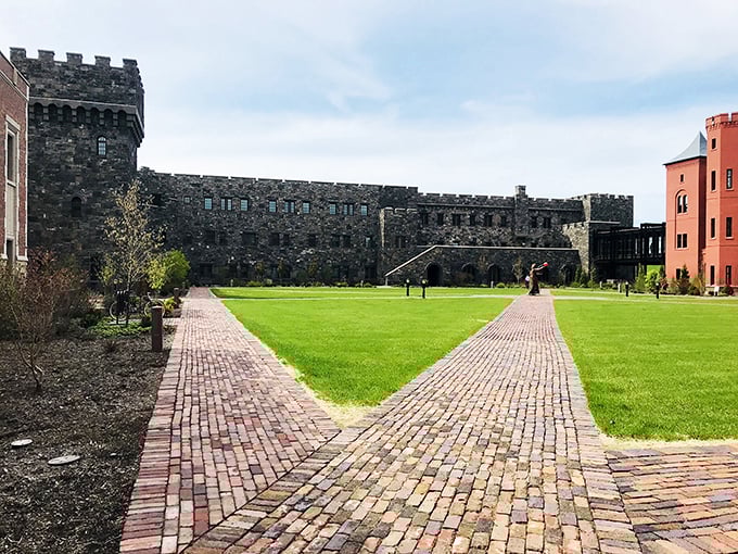 Knights of the Round Table, meet Knights of the Rectangular Desk. Epic's castle courtyard brings medieval flair to modern healthcare.