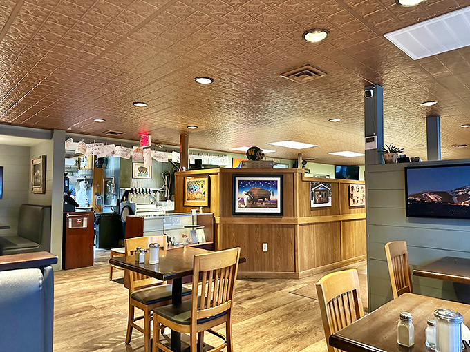 Step inside and feast your eyes on the tin ceiling &ndash; it's like the Sistine Chapel of breakfast joints, minus the religious guilt.