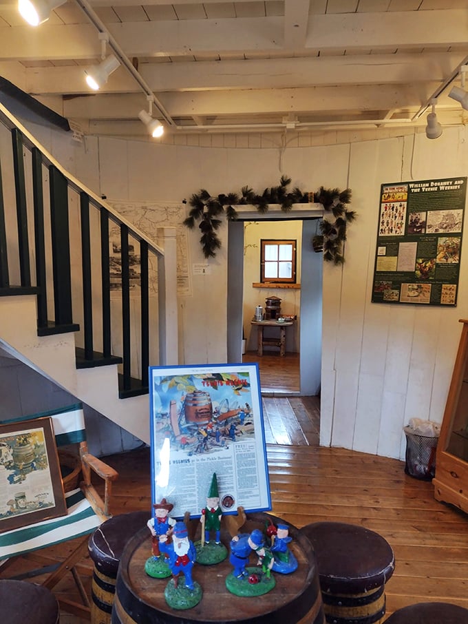 Step inside and relish the quirky charm! The interior of the Pickle Barrel House is a time capsule of 1920s living, complete with vintage decor and a dash of whimsy.