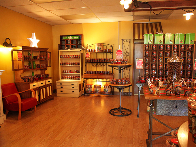 Step into a world where Willy Wonka meets Minnesota nice. This cozy interior is a chocolate lover's dream come true.