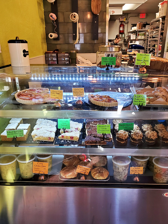 Feast your eyes on this pastry paradise! From quiches to cakes, this display case is a treasure trove of temptation. Resistance is futile.