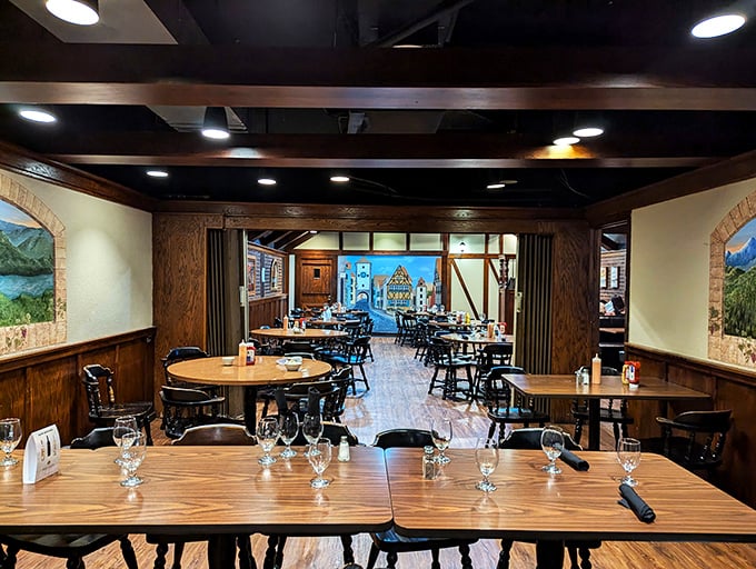 Step inside and let the Gemütlichkeit wash over you. This dining room is cozier than your Oma's living room on Christmas Eve.