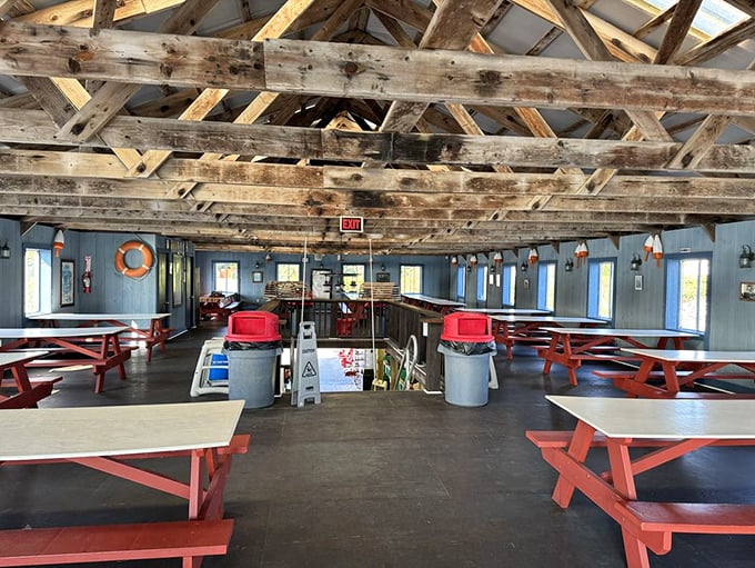 Step inside and feel the maritime magic. With weathered beams and picnic tables, it's like dining in a ship captain's cozy quarters.
