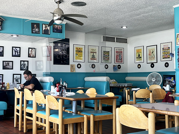 Elvis has entered the building! The interior of Dee's is a visual jukebox of 50s memorabilia, serving up a hefty helping of nostalgia alongside your meal.