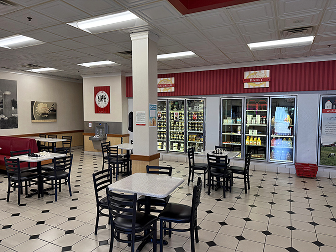 Step into a time machine of taste! This retro-chic interior whisks you back to simpler days when calories didn't count and ice cream solved everything.