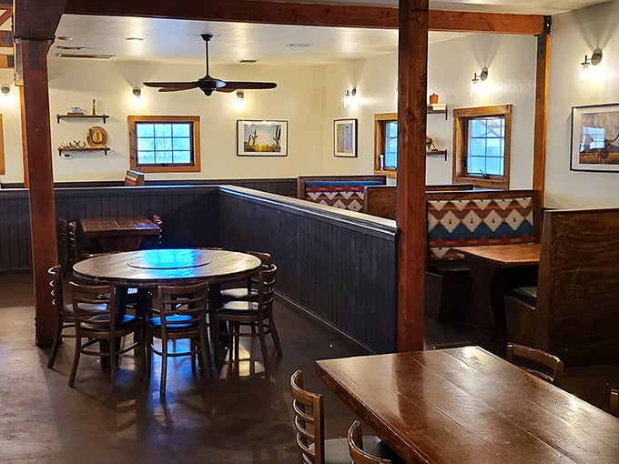 Step inside and saddle up! The interior's a perfect blend of cozy and spacious, like a warm hug from your favorite cowboy uncle.