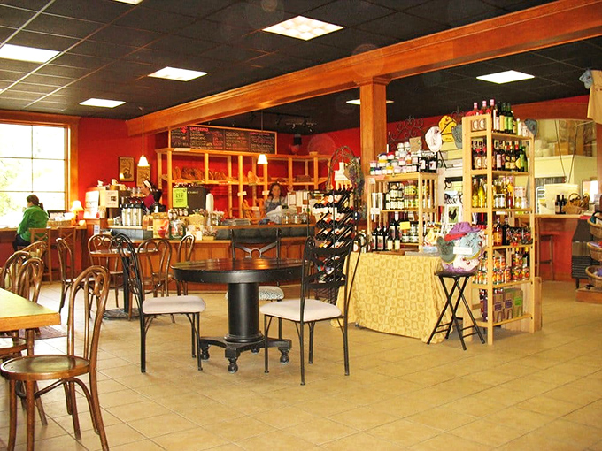 Step into bread paradise! This cozy interior is where carb dreams come true, with shelves stocked fuller than grandma's pantry on Thanksgiving eve.