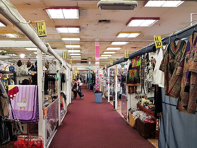 Step into a shopper's wonderland! This aisle is a kaleidoscope of colors and textures, offering everything from funky fashion to quirky knick-knacks.