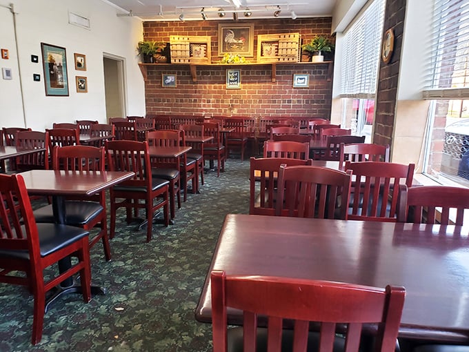 Cozy nostalgia meets finger-lickin' goodness. These wooden chairs have witnessed more food comas than a Thanksgiving dinner table.