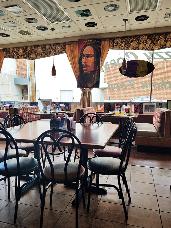 Step into a world where music legends watch over your meal. This isn't just dinner; it's a soulful experience.