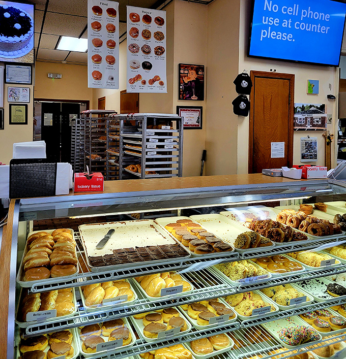 Step into a time machine of taste! This retro interior is where donut dreams come true, and diets go to die.